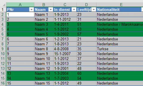 Met voorwaardelijke opmaak in Excel een rij kleuren | HR-ICT opleidingen