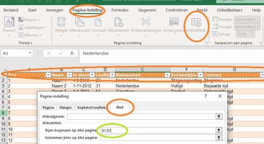 Kopregels vastzetten bij afdrukken Excel